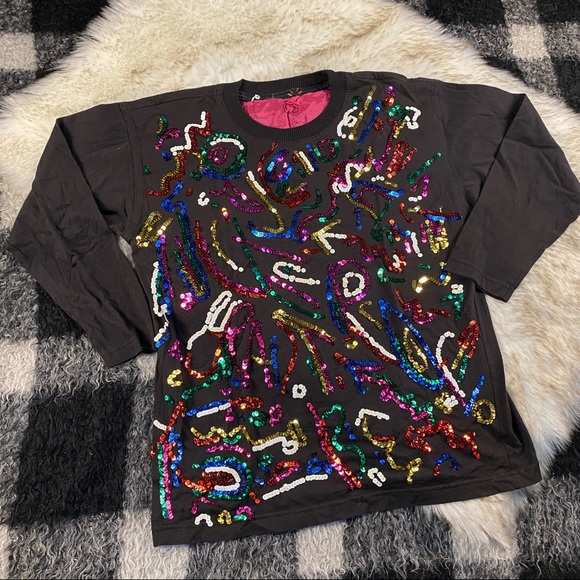 Vintage | Tops | Vintage Carole Little Sequin Squiggle 9s Vibe Shirt S ...